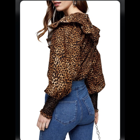 Topshop | Tops | Topshop Leopard Print Ruffle Yoke Poplin Blouse | Poshmark